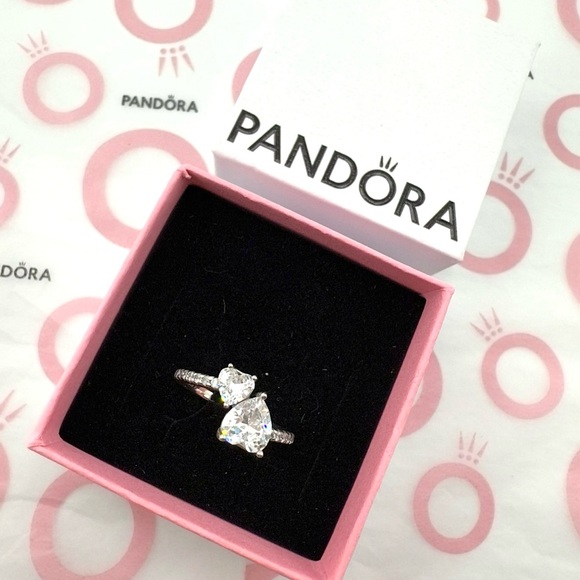 Pandora | Jewelry | New Pandora Double Heart Sparkling Ring In Silver ...